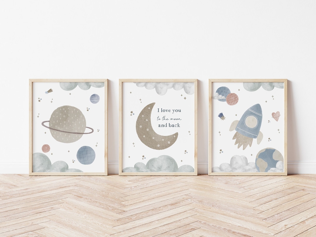 Outer Space Love You to Moon and Back Prints , Moon Nursery Prints ...