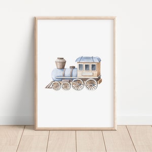 Plane Train Boat Blue Art Print Set Boy Plane and Train Printed ...