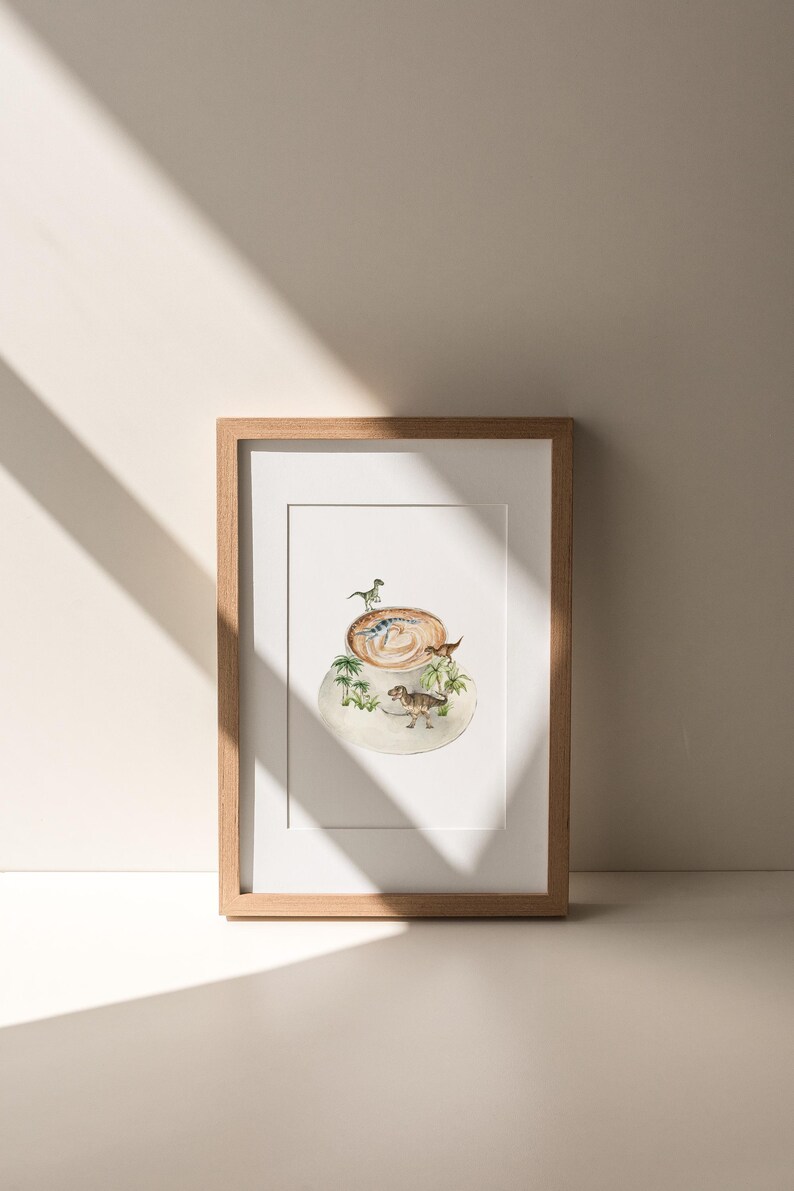 Coffee Bar Wall Art Dinosaur Coffee Print Watercolor Latte Art Funny ...