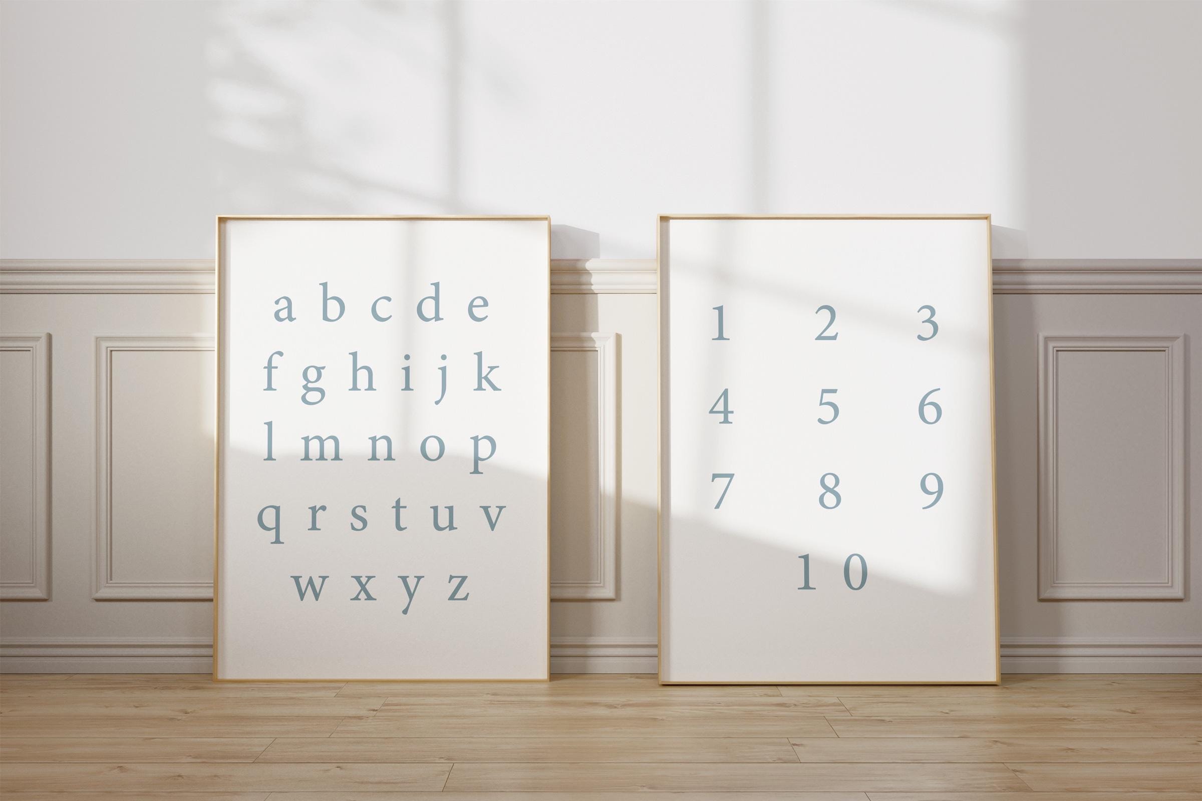 Blue Nursery Alphabet Art Print Educational Watercolor Art Print Blue ...