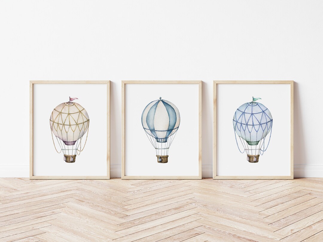 Blue Hot Air Balloon Printed Art Print, Printed and Shipped Watercolor ...