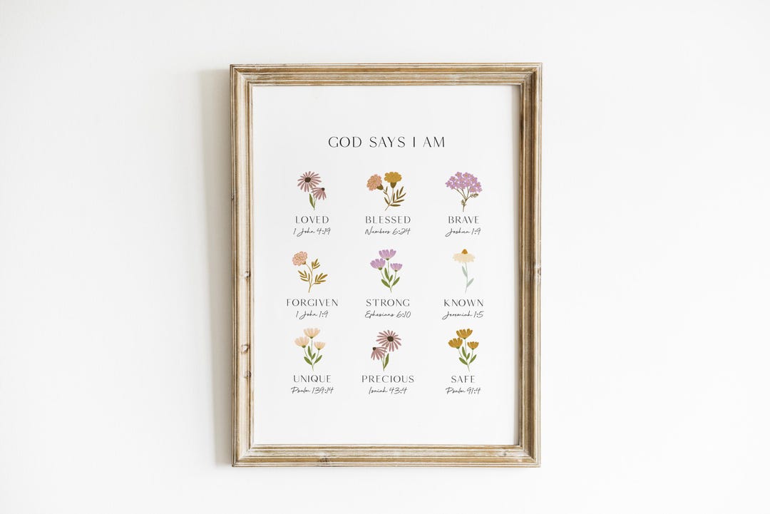 God Says I Am Wildflower Wall Art Bible Verse Print Christian Nursery ...