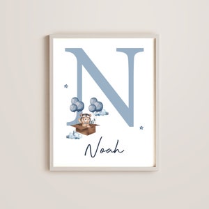 Personalized Bear Plane Nursery Art PRINTED Art Prints, Blue Nursery ...