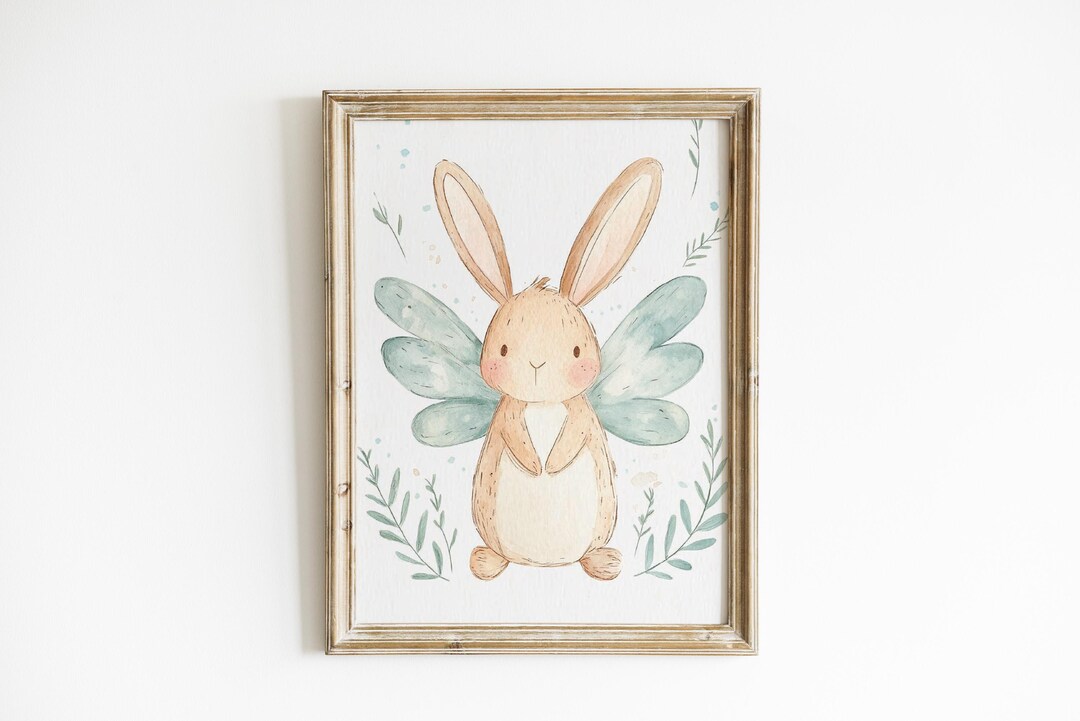 Bunny Fairy Nursery Wall Art Watercolor Woodland Bunny Print Girl ...