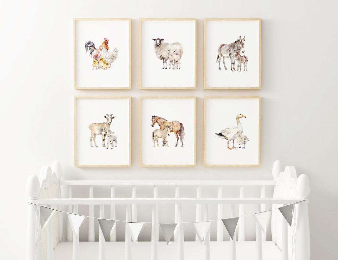 Farm Animal Mom and Baby PRINTED Art Prints. Farm Nursery Art Prints ...