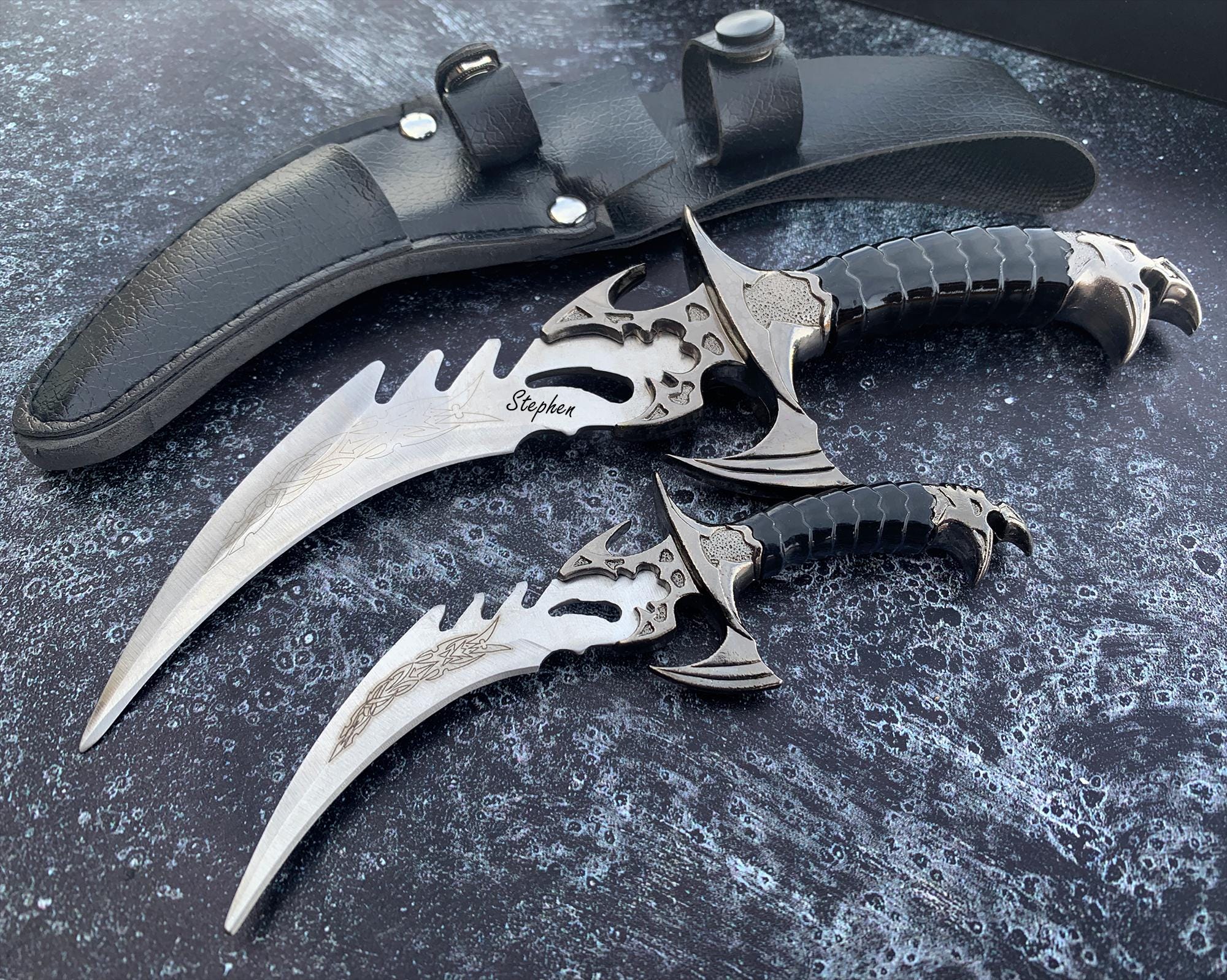 Personalized TWIN DAGGER Set With Leather Sheath Custom Engraved ...