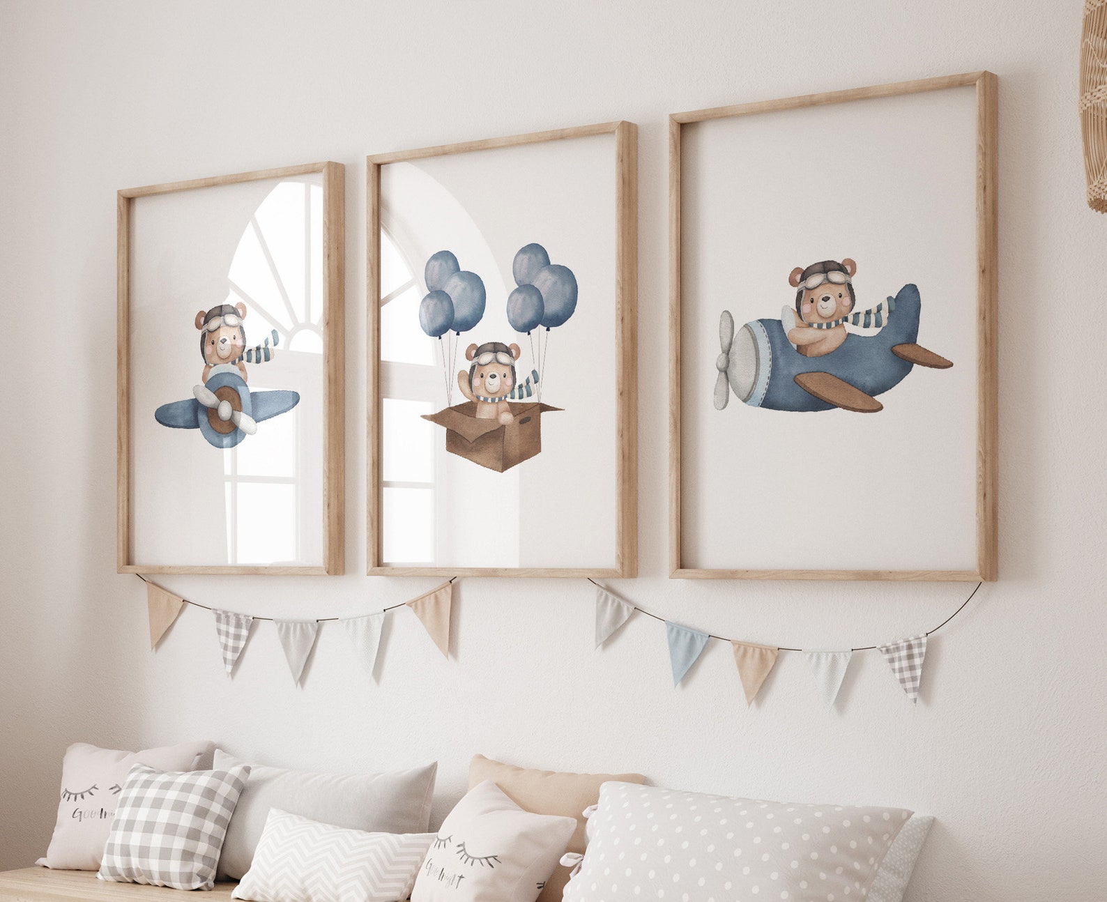 Bear Plane Nursery Art Printed Art Print, Bear and Plane Printed and ...