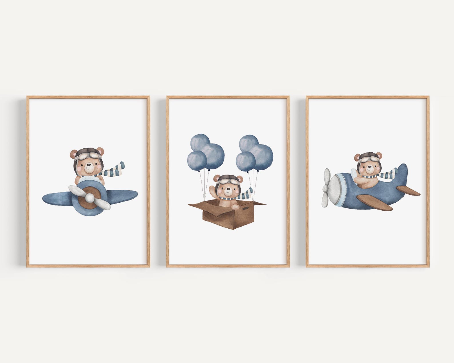 Bear Plane Nursery Art Printed Art Print, Bear and Plane Printed and ...