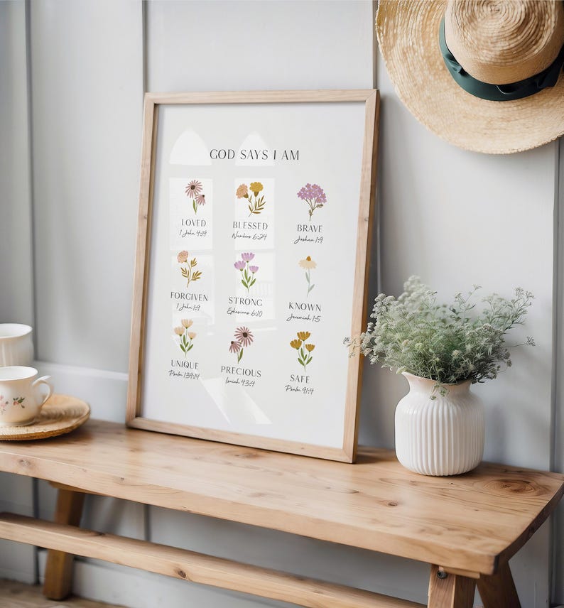 God Says I Am Wildflower Wall Art Bible Verse Print Christian Nursery ...
