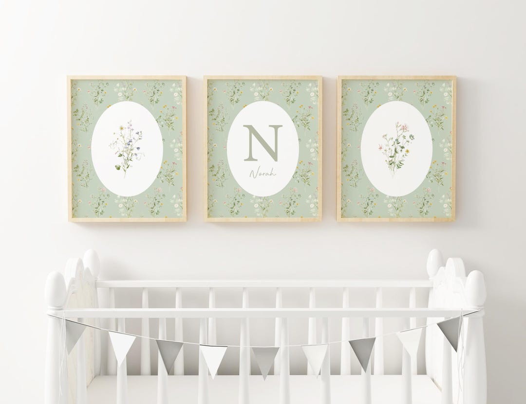 Personalized Botanical Nursery Wall Art Botanical Baby Name Sign Floral ...
