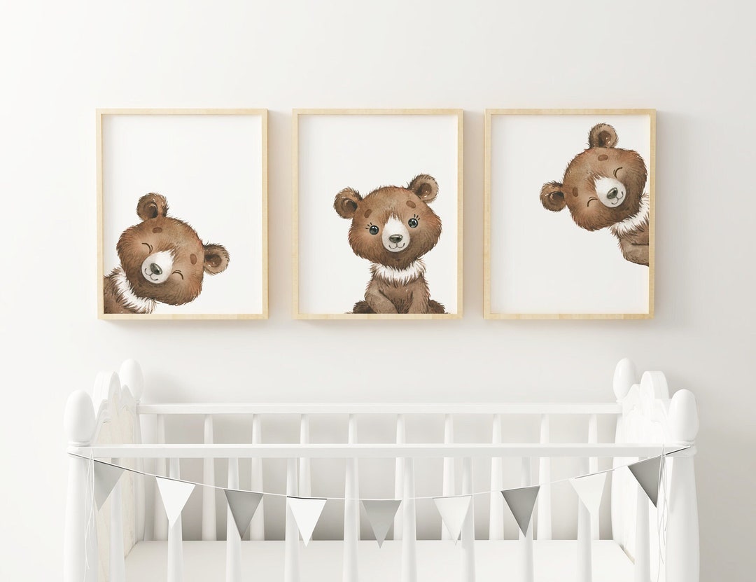 Peeking Bear Nursery Art Prints PRINTED VERSION, Baby Bear Wall Art ...