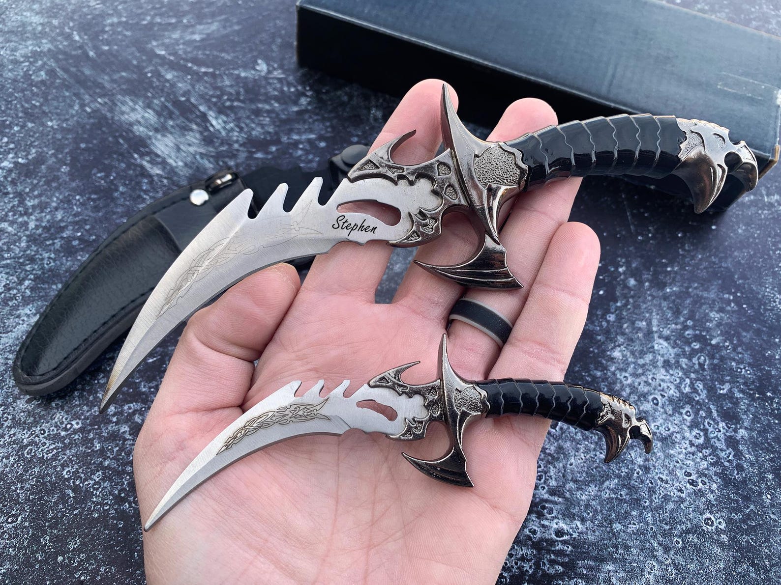 Personalized TWIN DAGGER Set With Leather Sheath Custom Engraved ...