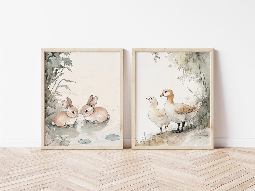 Duck and Bunny Nursery Art Print Bunny Rabbit Watercolor Print Duck ...