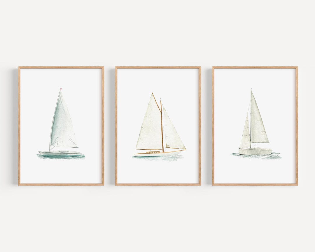 Sailboat Nautical Art Print, Nautical Art Print, Coastal Decor, Beach ...