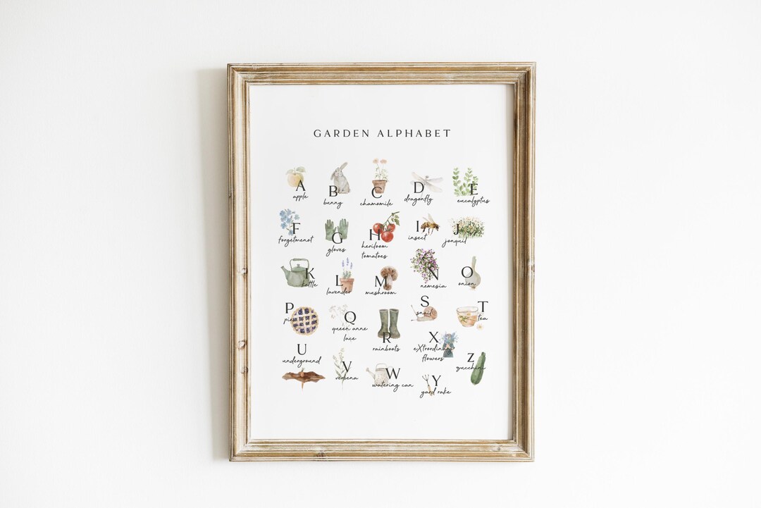 Vintage Garden Alphabet Nursery Botanical Nursery Wildflower Art ABC ...