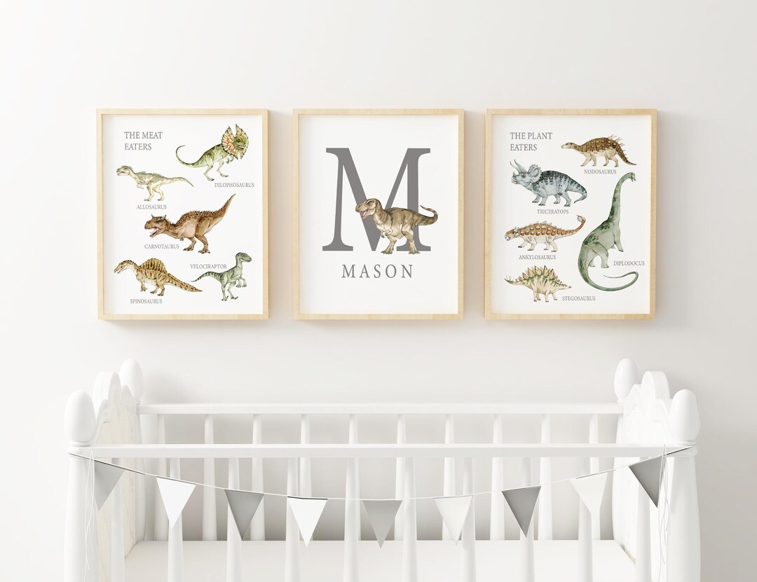 Personalized Dinosaur Nursery Prints. Custom Name Dino Prints, Boy ...