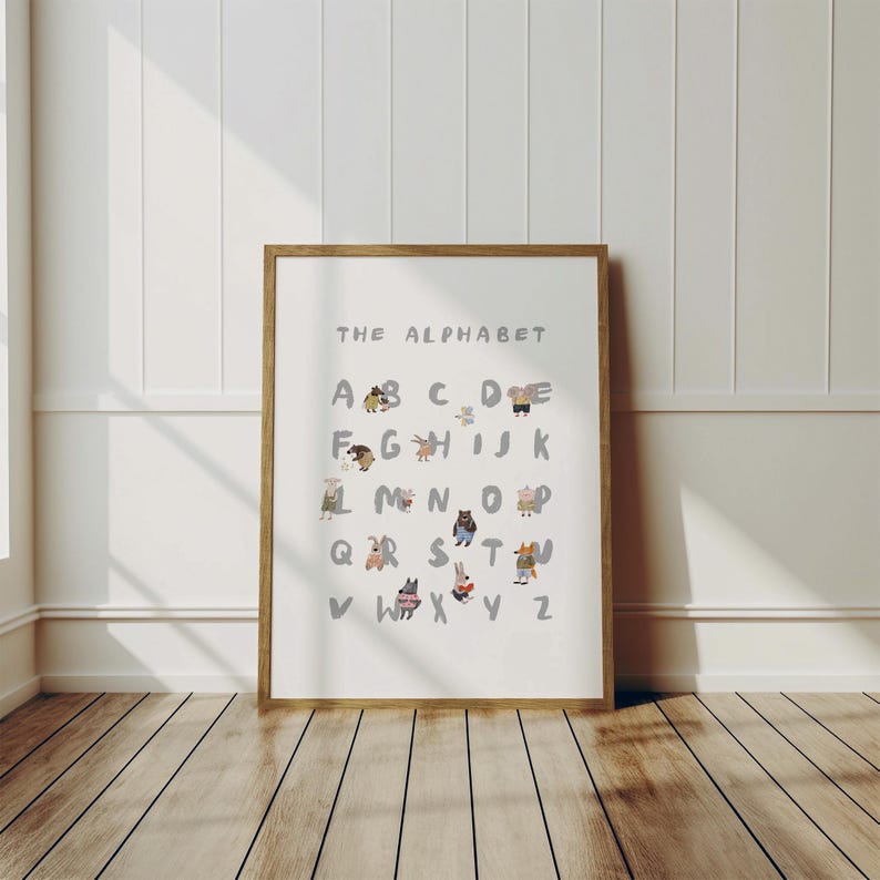 Alphabet Woodland Nursery Wall Art Whimsical Animal ABC Print Pastel ...