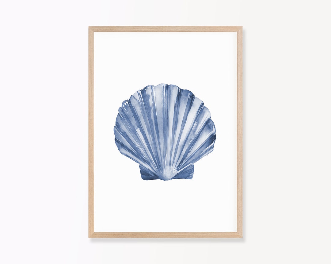 Seashell Navy Blue Ocean Nautical Watercolor Ocean Minimalist Artwork ...