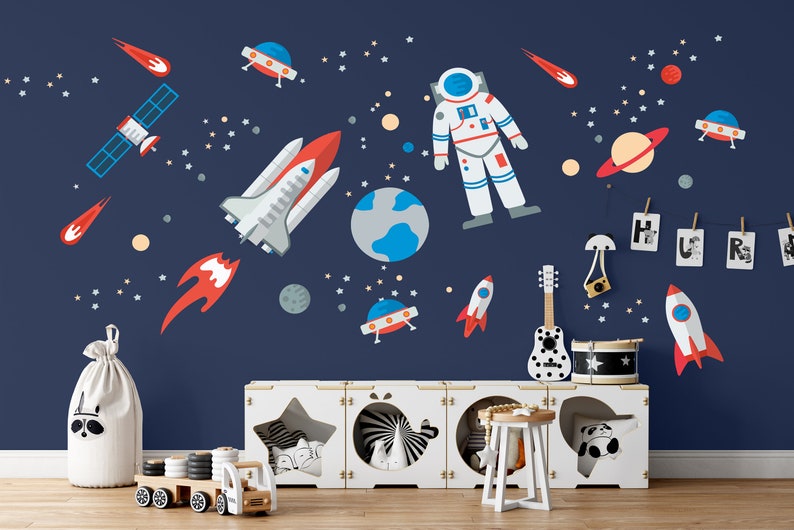 Outer Space Fabric Wall Stickers Rocket Ship Wall Decal | Etsy