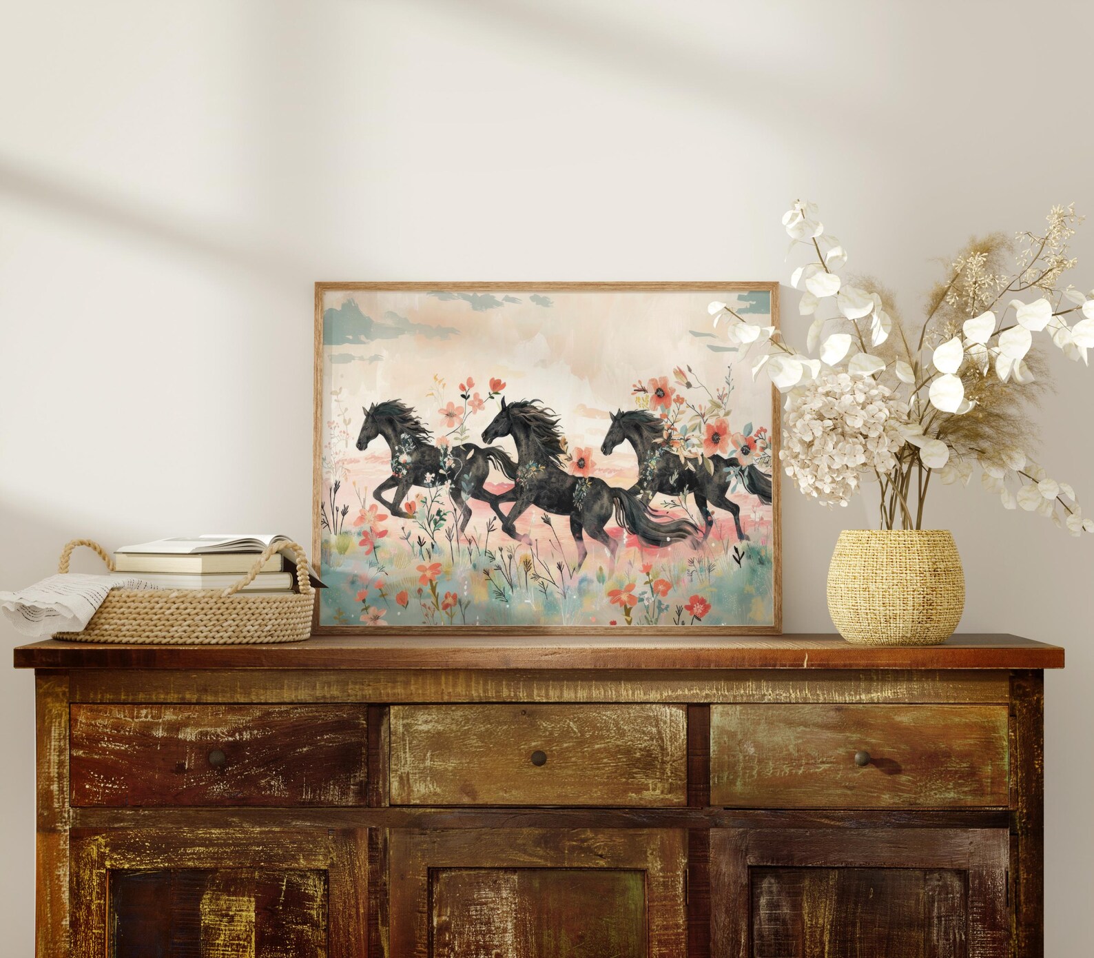 Floral Horse Nursery Art Wild Horse Print Cottagecore Nursery Farmhouse ...
