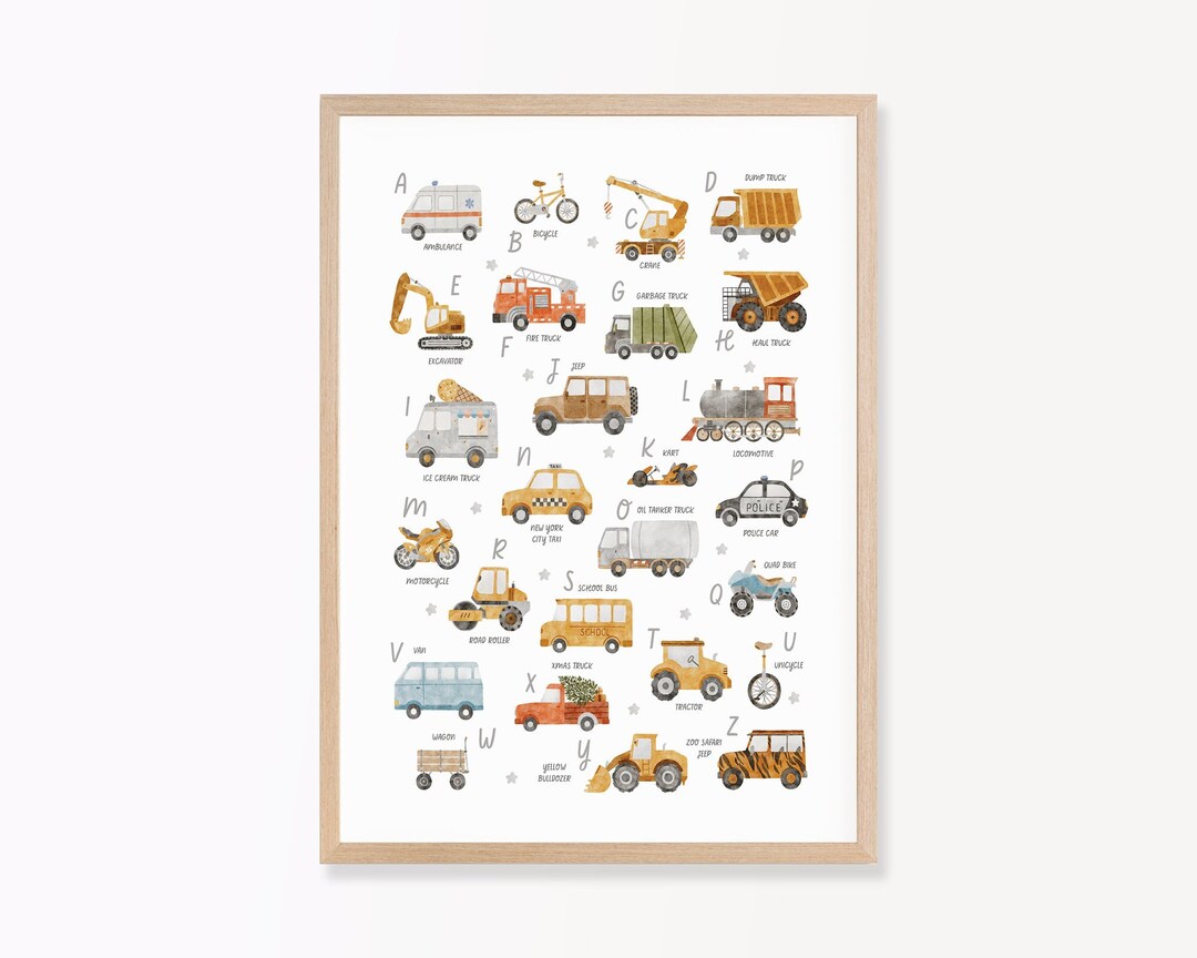 Car and Truck Alphabet Printed Art Print Cars Alphabet Printed and ...
