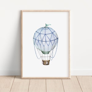 Blue Hot Air Balloon Printed Art Print, Printed and Shipped Watercolor ...