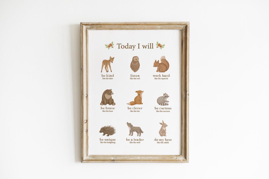 Affirmation Woodland Nursery Educational Art Print Earth Tone Nursery ...