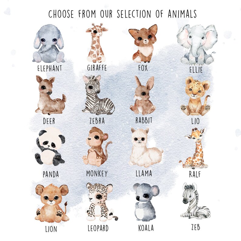 Safari Animals Nursery Wall Decal, Watercolor Animal on Cloud Nursery ...