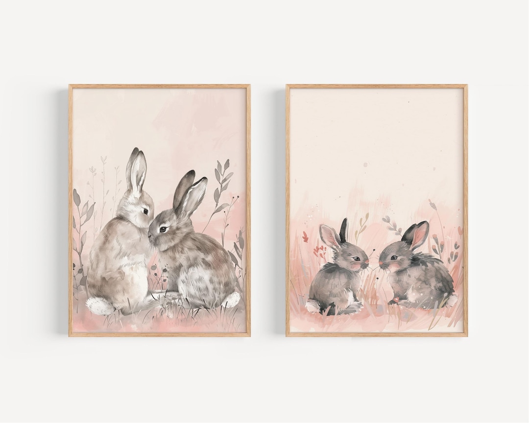 Pink Bunny Nursery Art Print Watercolor Bunny Rabbit Print Pink Nursery ...