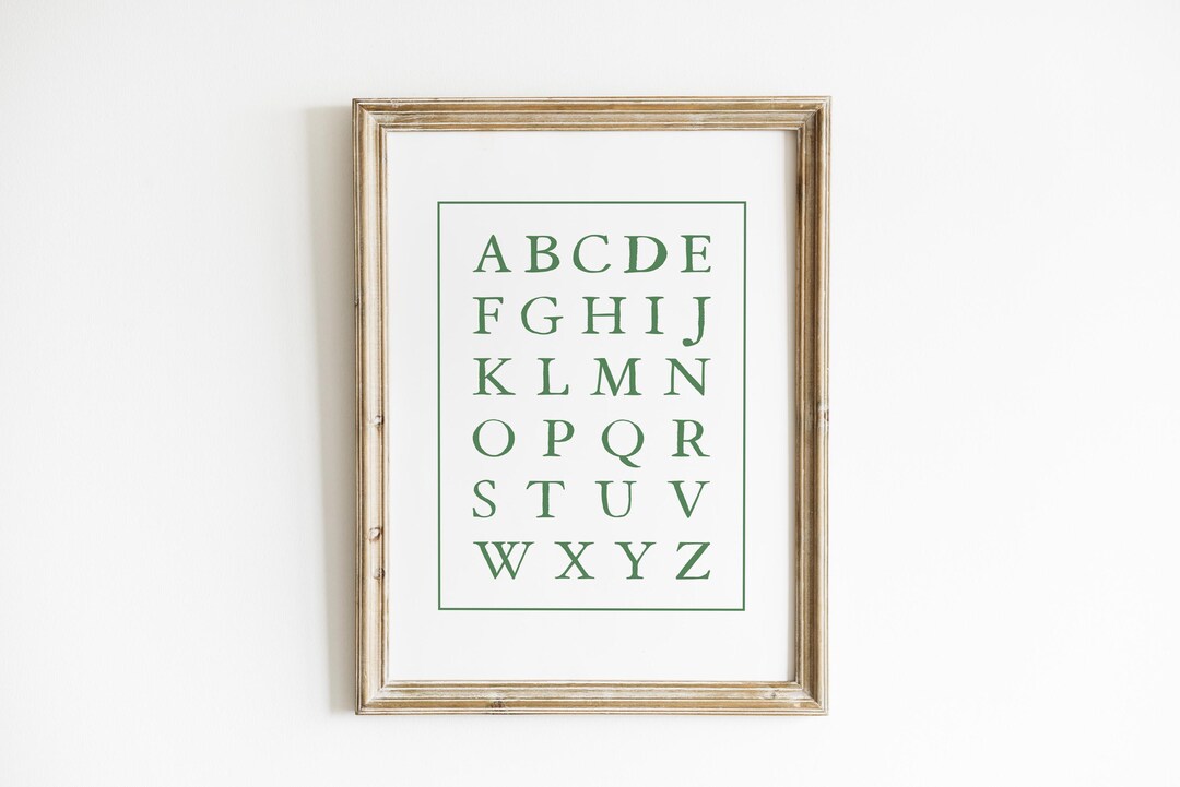 Green Alphabet Chart Educational Nursery Art Abcs Chart Green Nursery ...