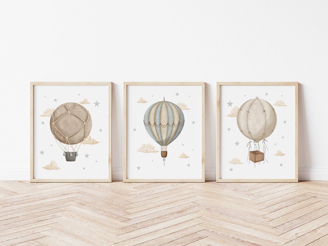 Blue Hot Air Balloon Printed Art Print, Printed and Shipped Watercolor ...