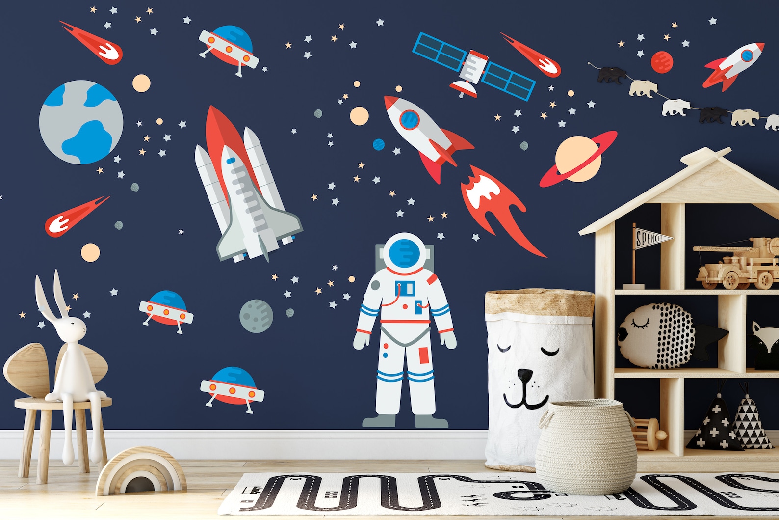Outer Space Fabric Wall Stickers Rocket Ship Wall Decal | Etsy