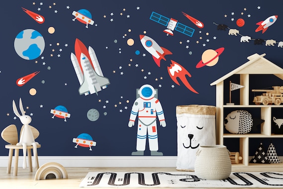 Outer Space Fabric Wall Stickers Rocket Ship Wall Decal | Etsy