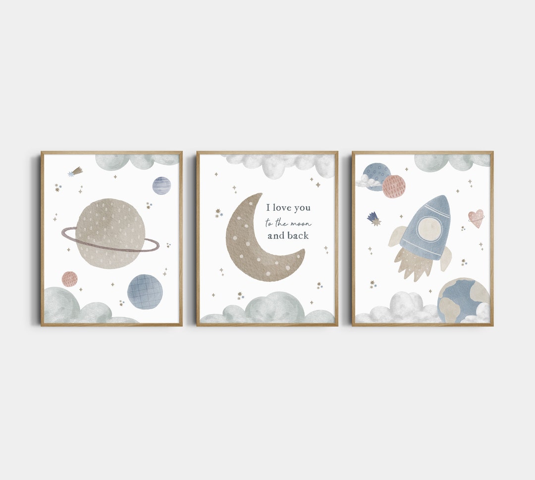 Outer Space Love You to Moon and Back Prints , Moon Nursery Prints ...