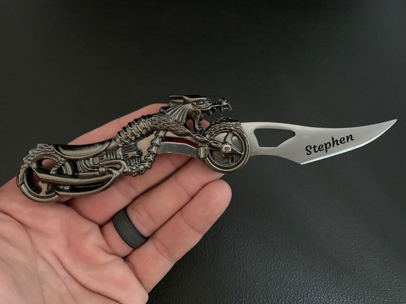 Personalized DRAGON Motorcycle Pocket Knife Custom Engraved Pocket ...