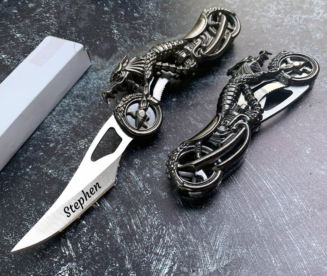 Personalized DRAGON Motorcycle Pocket Knife Custom Engraved Pocket ...