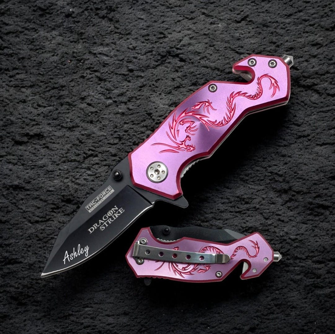 Personalized Pink Dragon Pocket Knife Custom Woman Pink Dragon Engraved ...