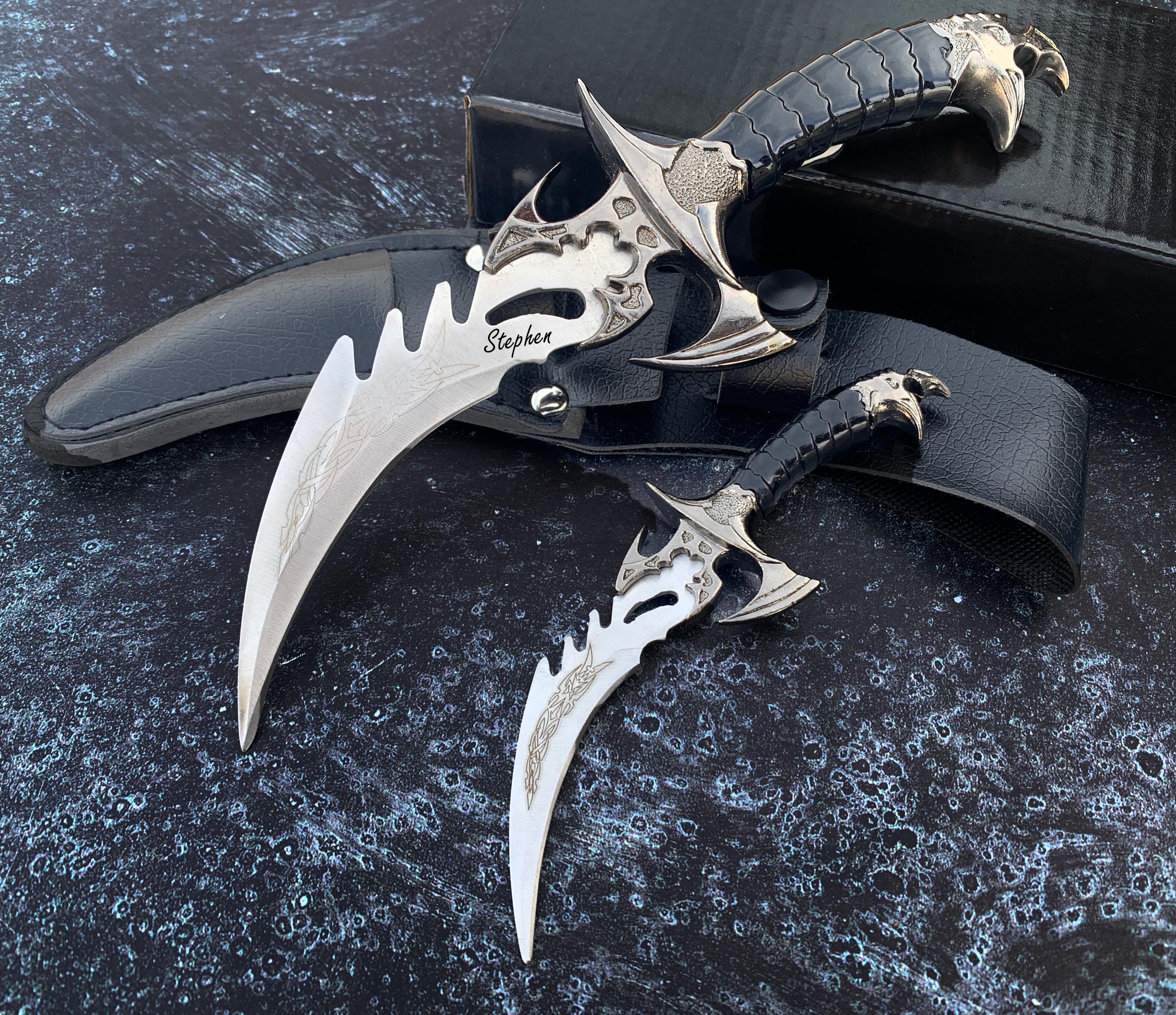 Personalized TWIN DAGGER Set With Leather Sheath Custom Engraved ...