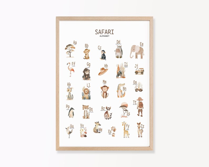 Safari Alphabet Printed Art Print Safari Africa Alphabet Printed and ...