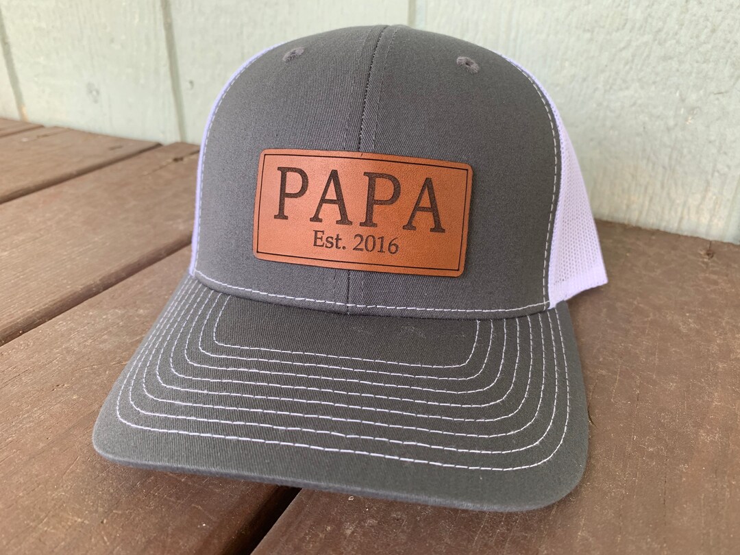 Fathers Day Papa Est Hat, REAL LEATHER, Gift for New PAPA New Papa ...
