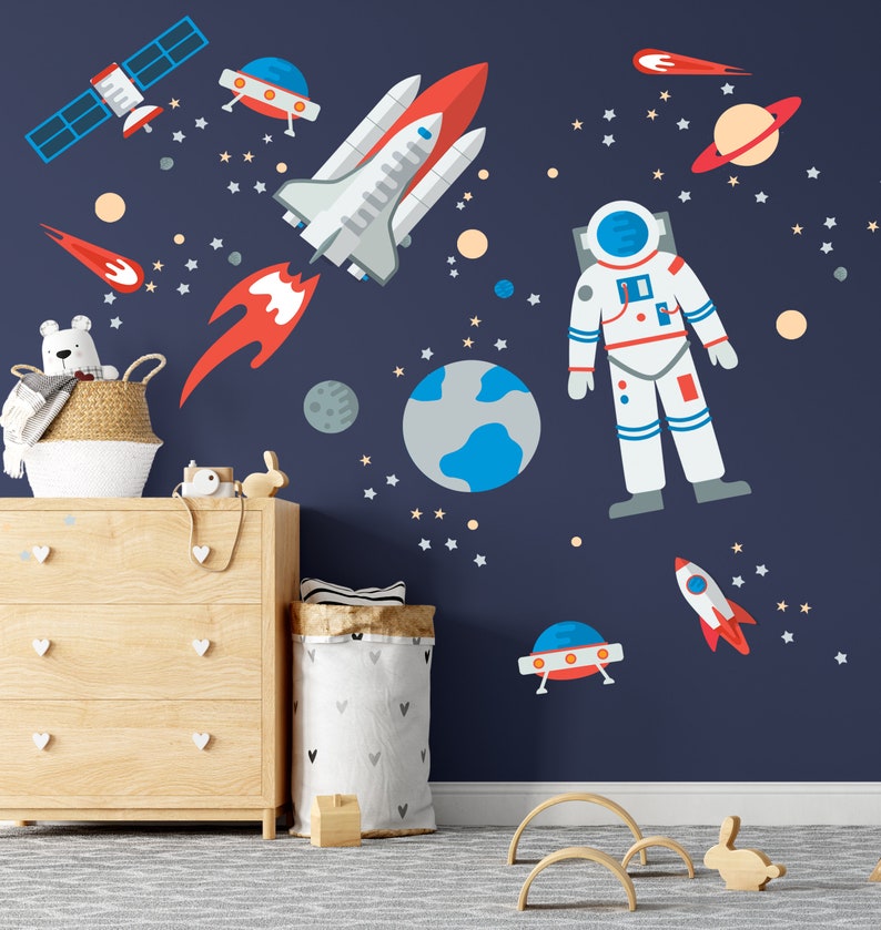 Outer Space Fabric Wall Stickers Rocket Ship Wall Decal - Etsy