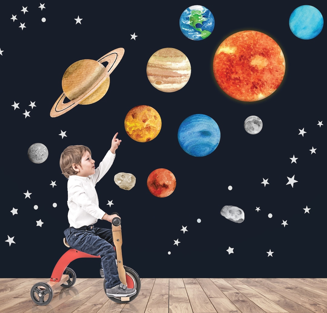 Space Wall Decals Solar System Wall Stickers. Space Room Decor Fabric ...