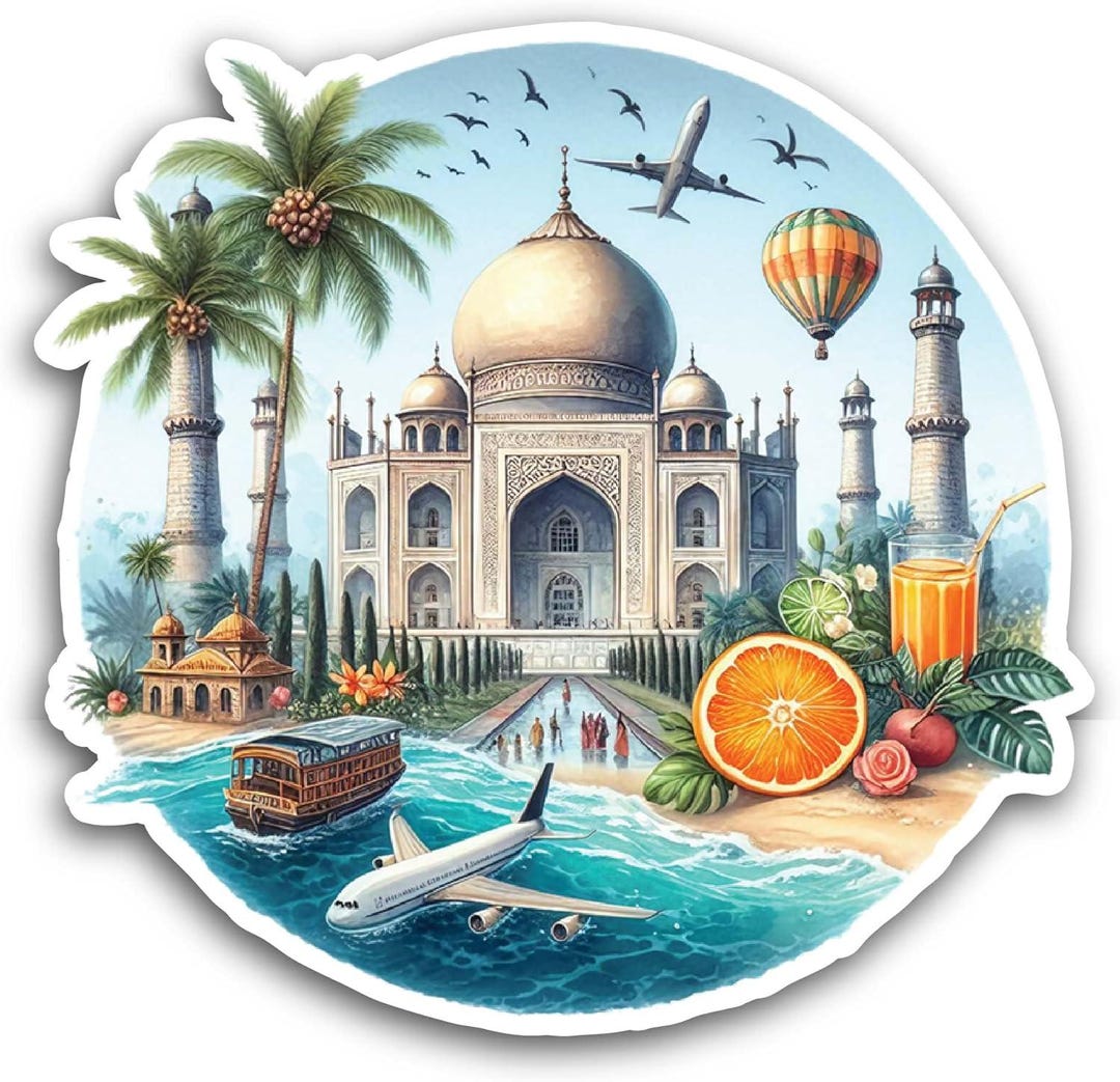 2 (pieces) 3" and 5" Taj Mahal Landmark Sticker, Waterproof Vinyl ...