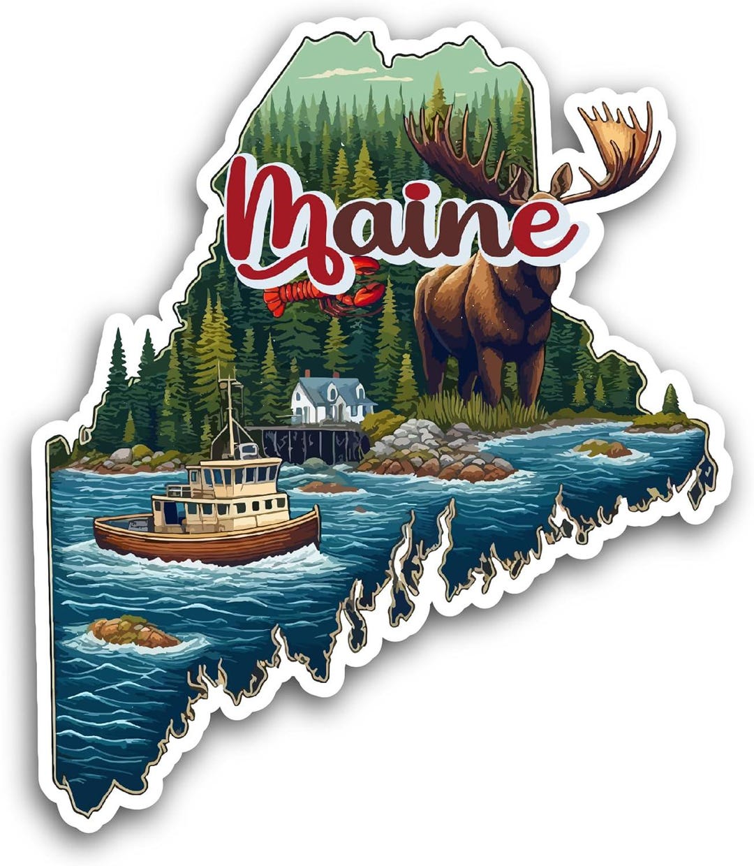 2 (pieces) 3" and 5" Maine Sticker, Waterproof Vinyl Decals for Many ...