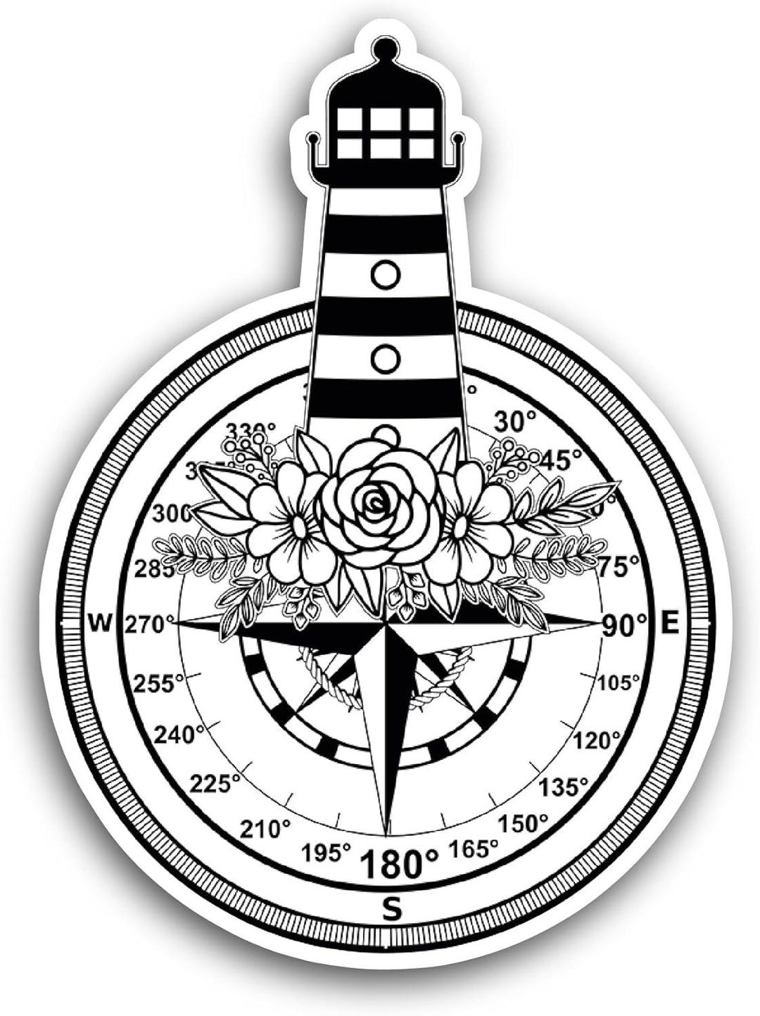 2 (pieces) 3" and 5" Black and White Compass Sticker, Waterproof Vinyl ...