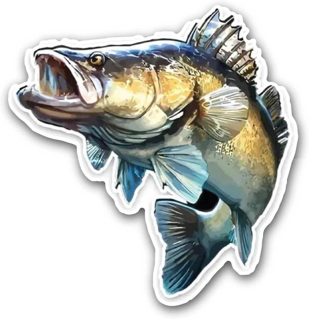2 (pieces) 3" and 5" Walleye Fish Sticker, Waterproof Vinyl Decals for ...