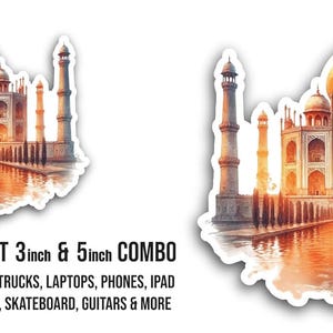 2 (pieces) 3" and 5" Taj Mahal Sticker, Waterproof Vinyl Decals for ...