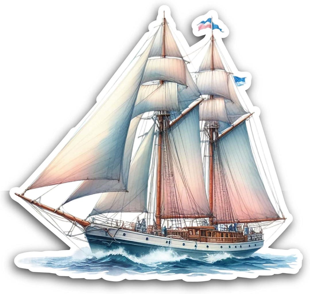 2 (pieces) 3" and 5" Vintage Sailing Ship Sticker, Waterproof Vinyl ...