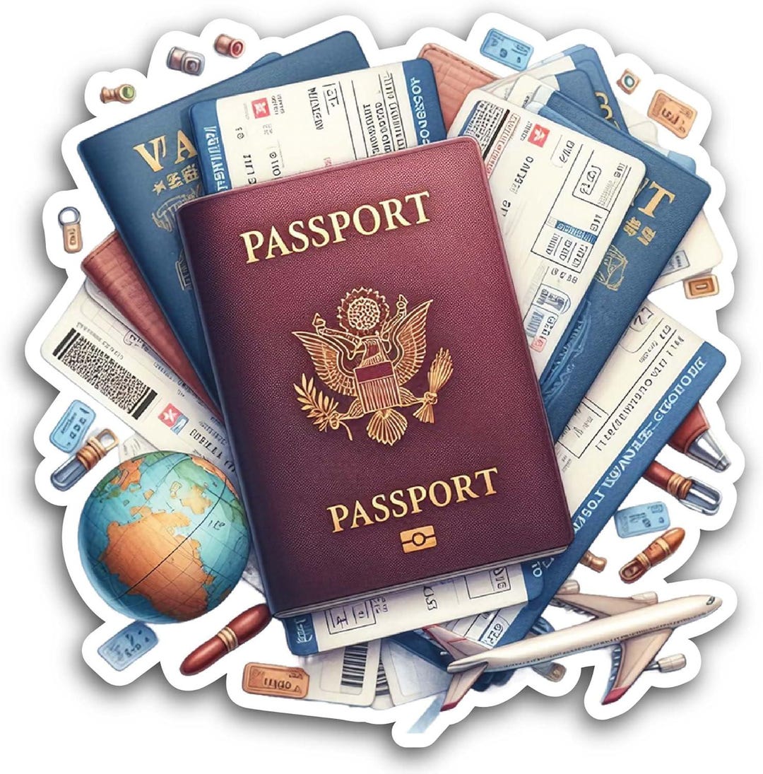 2 (pieces) 3" and 5" Travel Visa Passport Sticker, Waterproof Vinyl ...