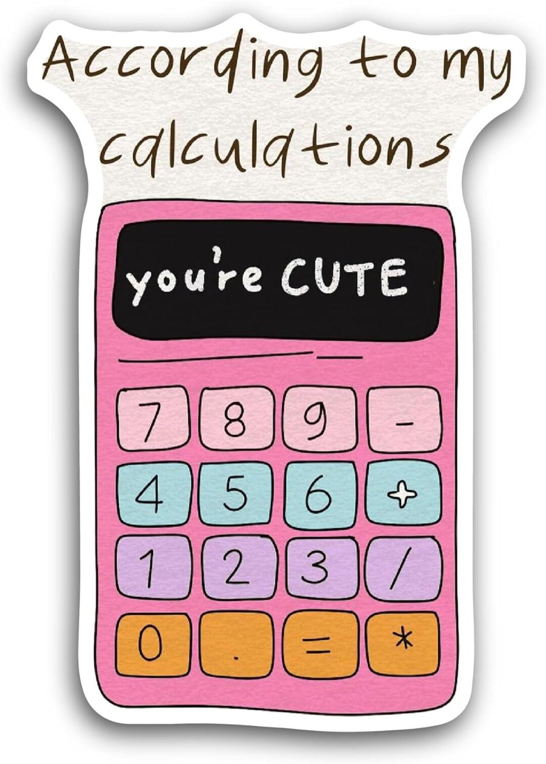 2 (pieces) 3" and 5" Cute Calculator Sticker, Waterproof Vinyl Decals ...
